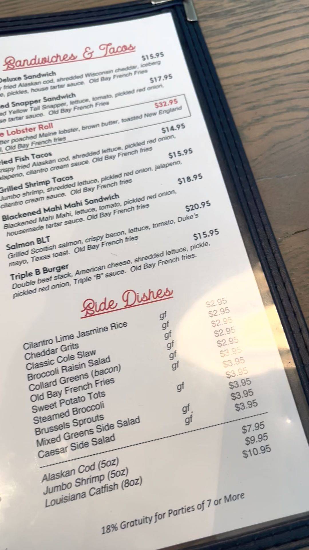 Menu at Big B's Fish Joint restaurant, Atlanta