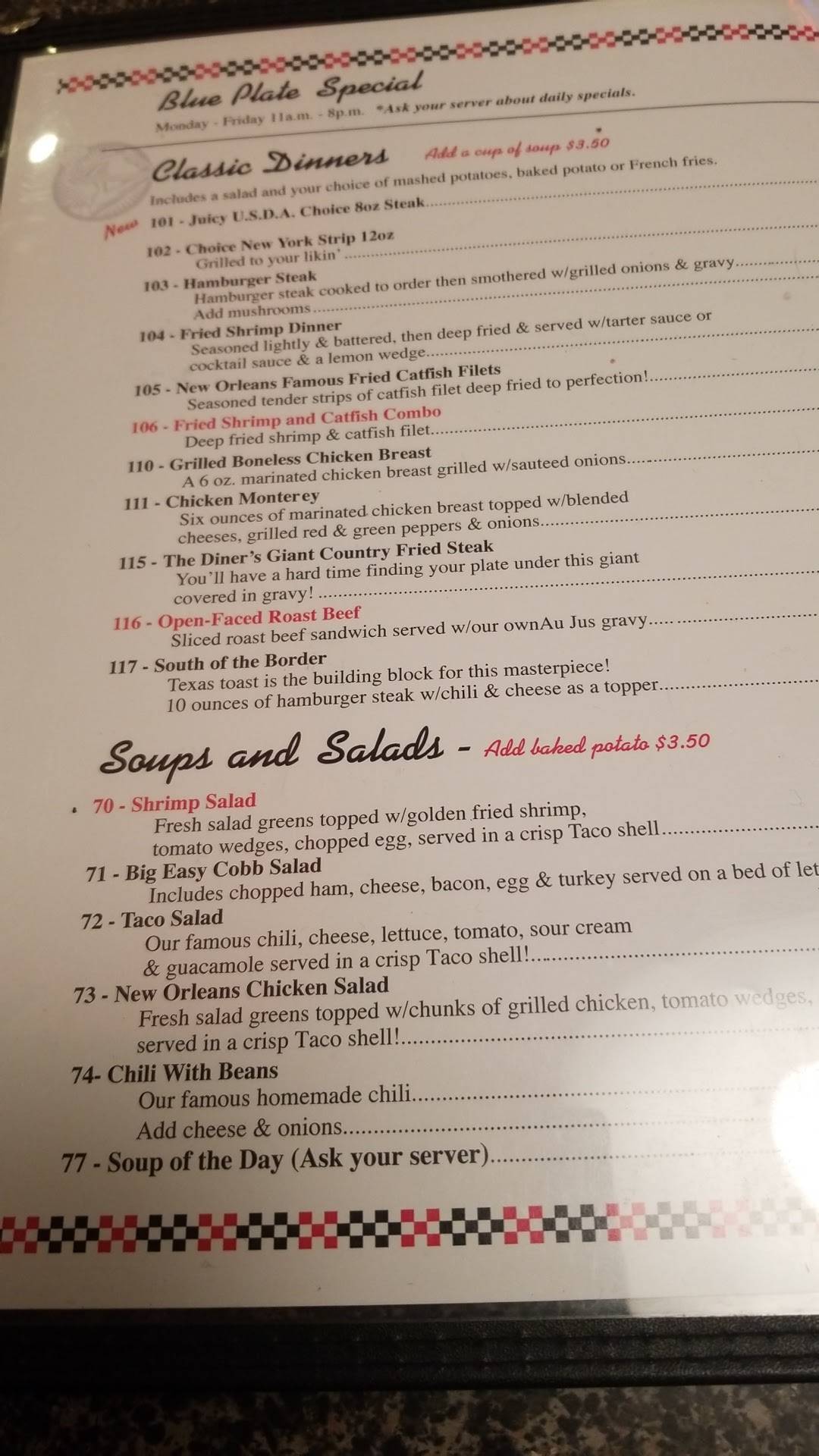 Menu at Big Easy Diner restaurant, Slidell, Gause Blvd E