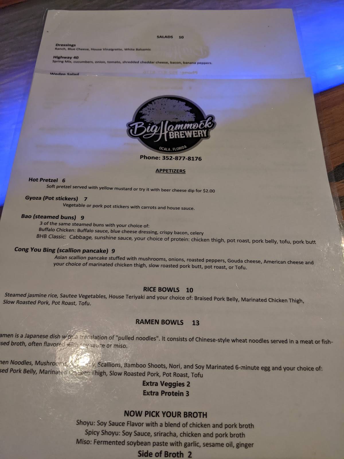 Menu at Big Hammock Brewery & Bites restaurant, Ocala