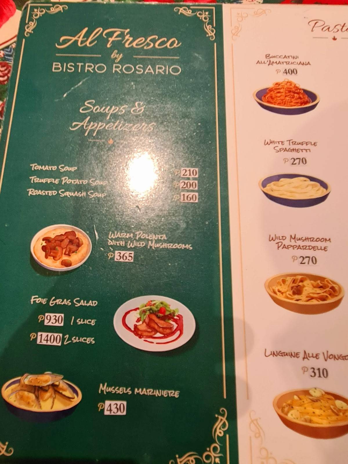 Menu at Bistro Rosario restaurant, Davao City, 247 F. Torres St