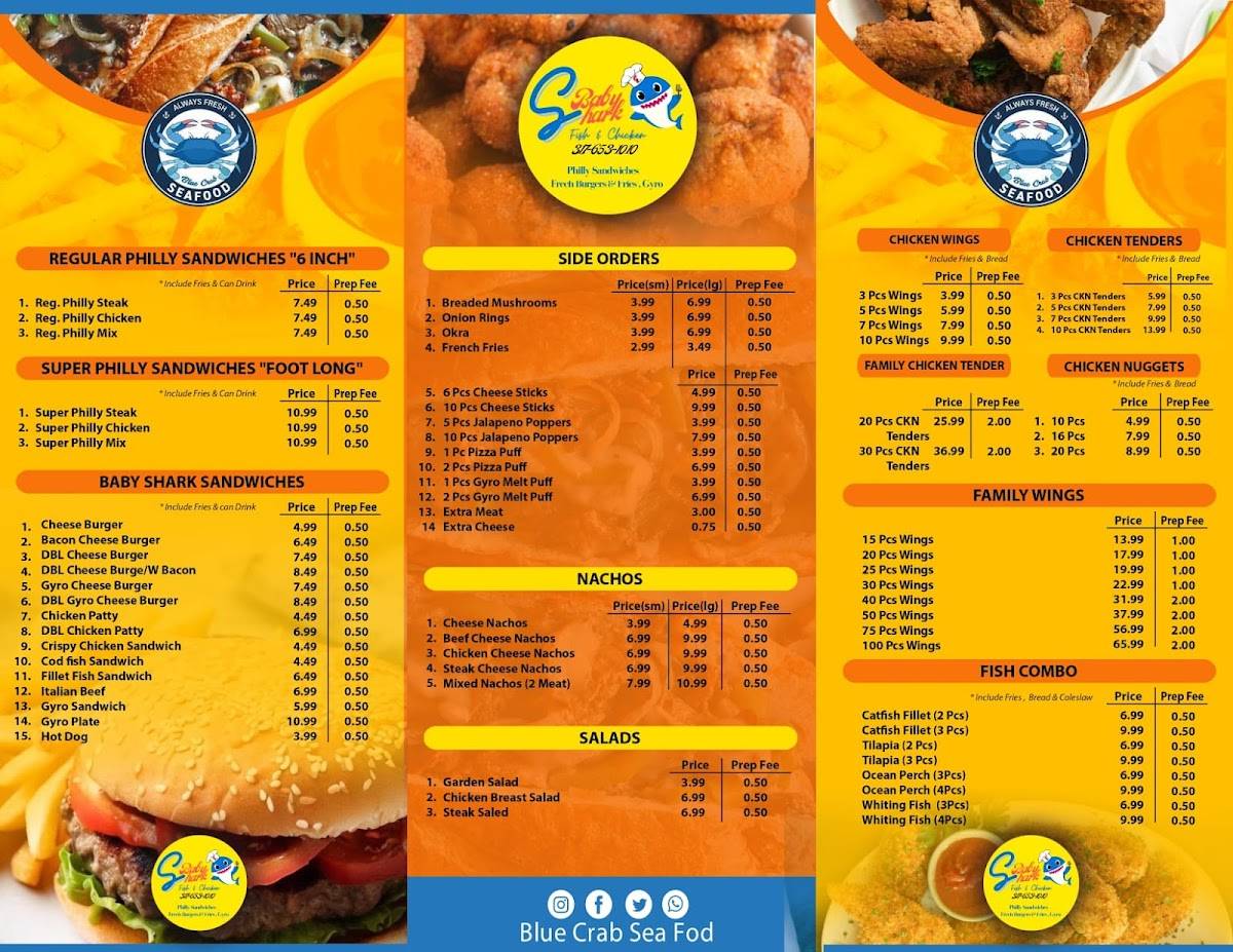 Menu at Blue Crab Seafood & Baby shark Fish & Chicken Market restaurant ...