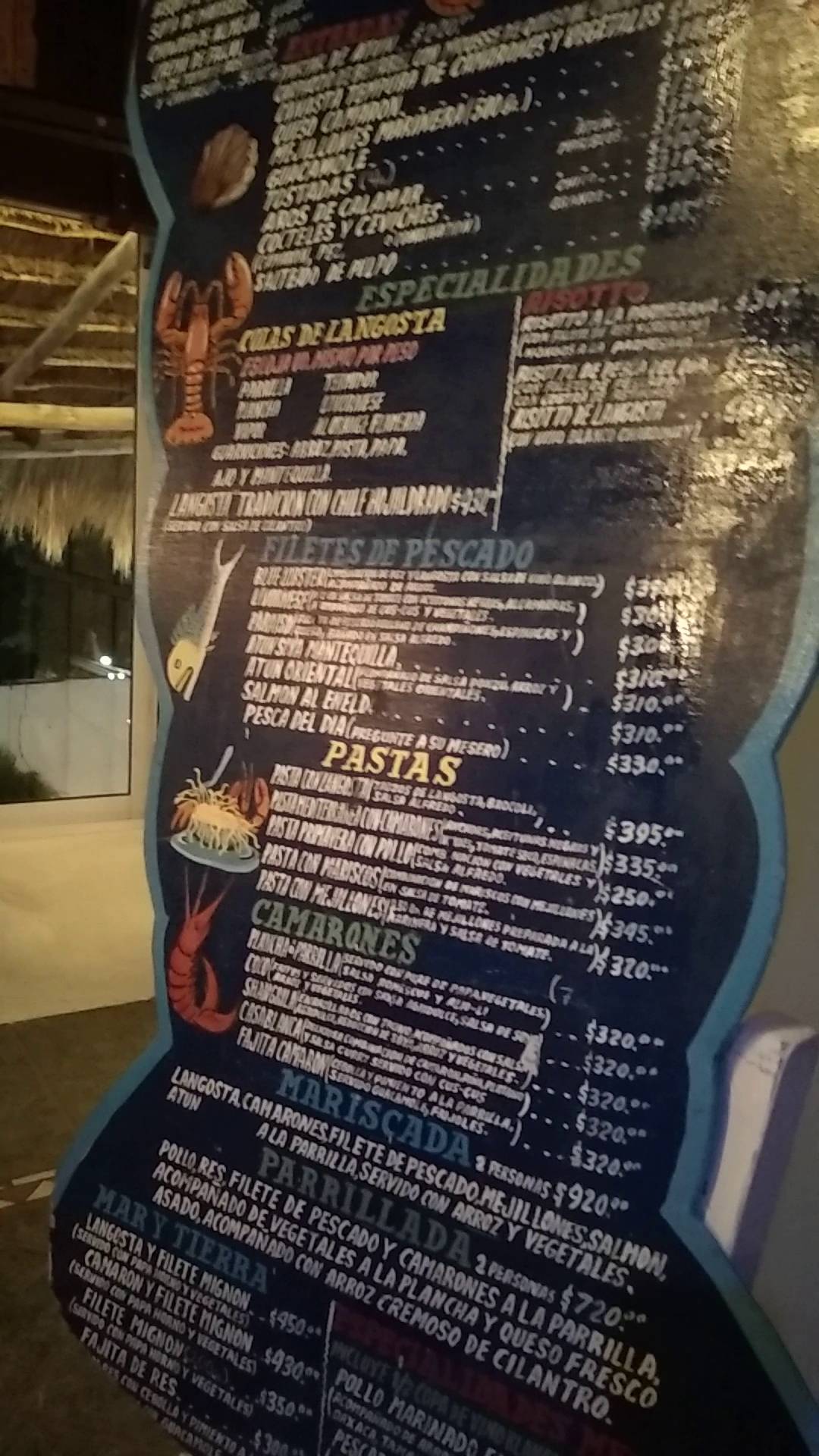 Menu at Blue Lobster restaurant, Playa del Carmen