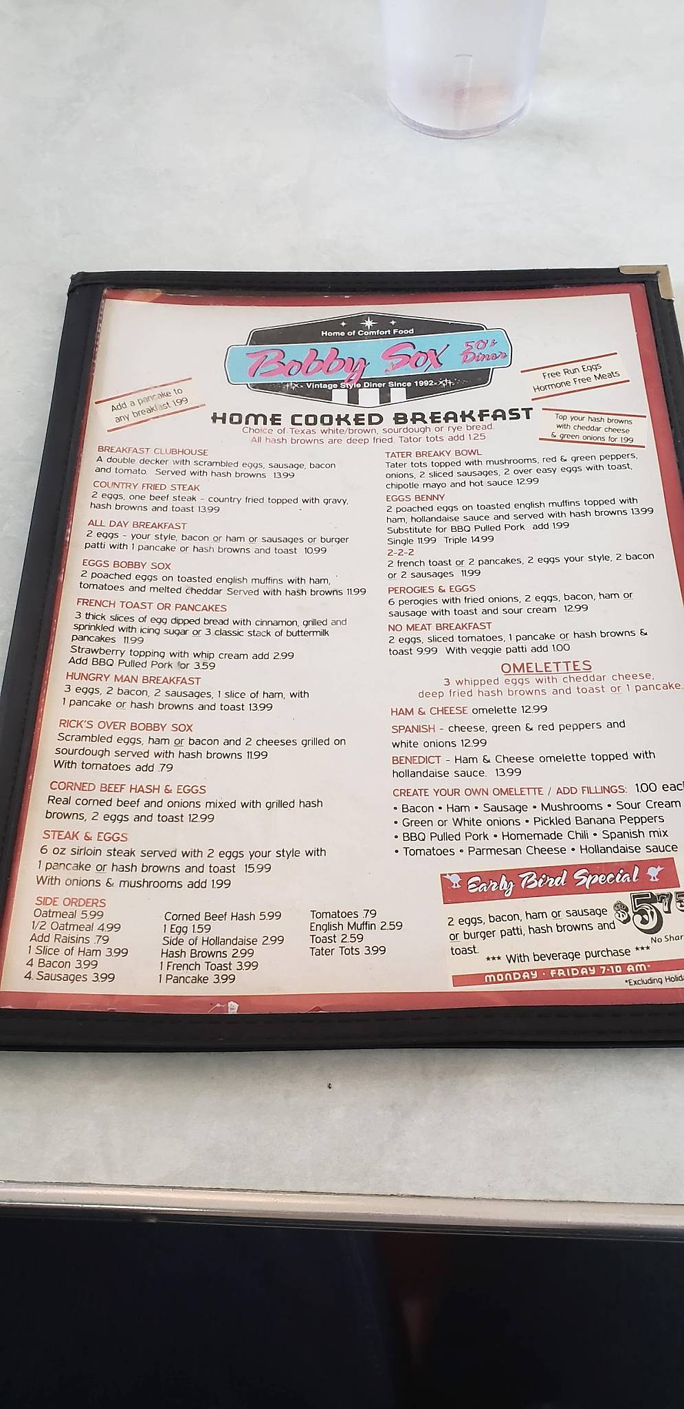 Menu at Bobby Sox 50's Diner restaurant, Maple Ridge