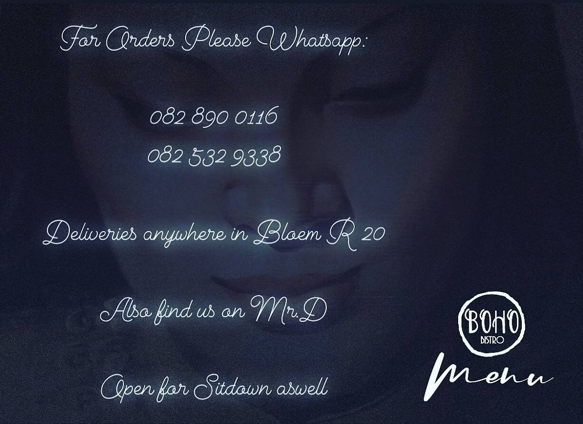 Menu at Boho Bistro restaurant, Bloemfontein