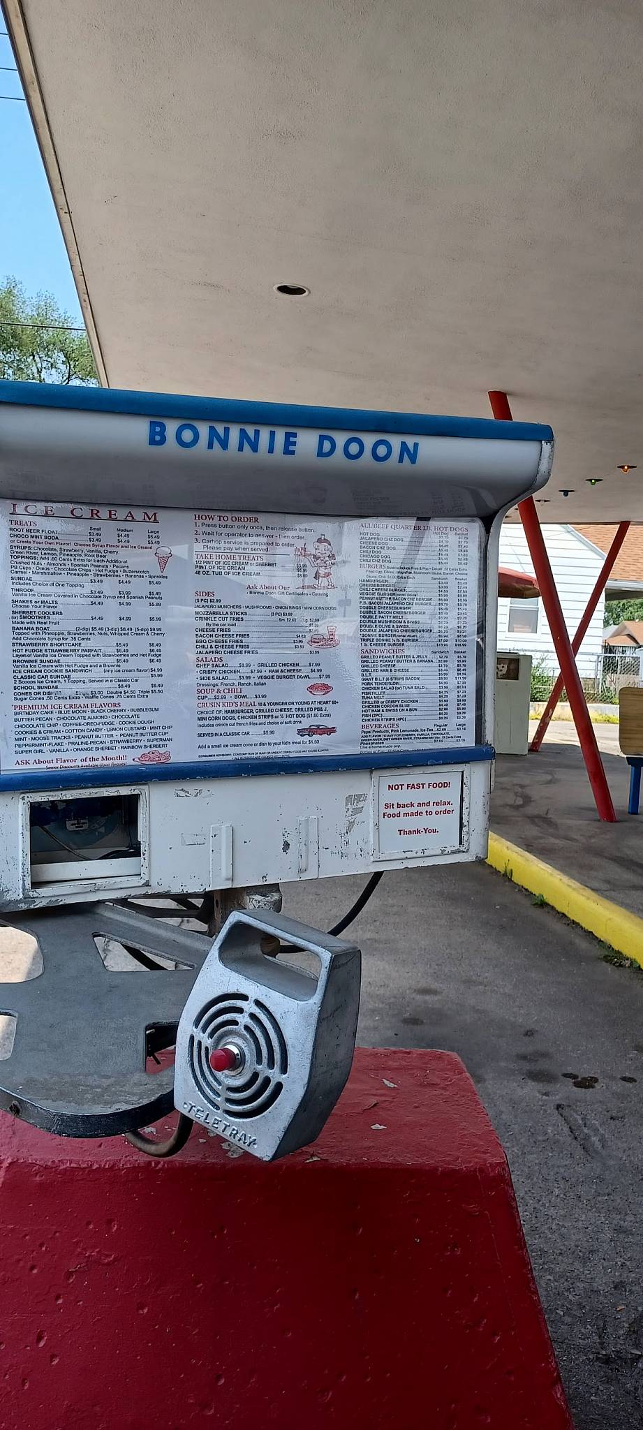 Menu at Bonnie Doon Drive-In restaurant, Mishawaka