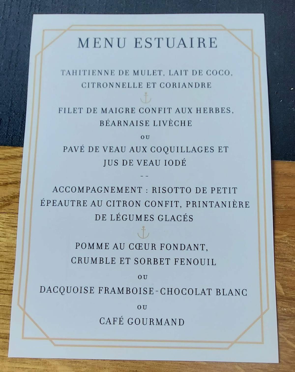 Menu au Bateau-restaurant Sicambre, Bordeaux