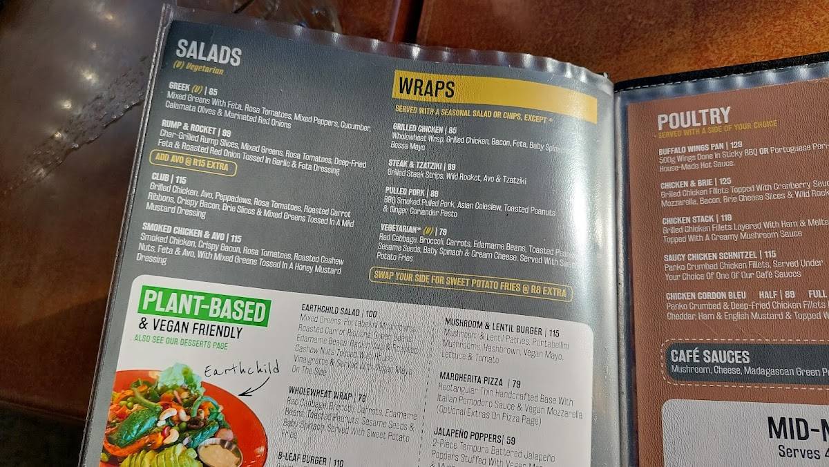 Menu at Bossa Tyger Falls restaurant, Cape Town, Shop 2
