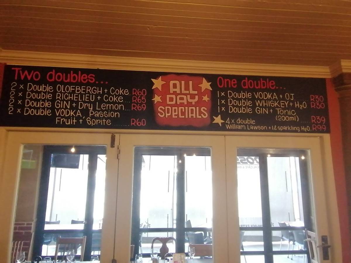 Menu at Bossa Tyger Falls restaurant, Cape Town, Shop 2