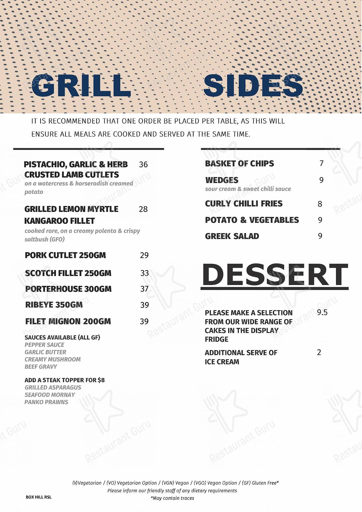 Menu at The Bistro restaurant, Box Hill