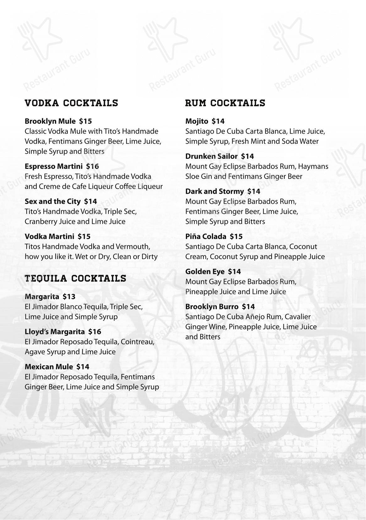 Menu at Brooklyn Food & Liquor Co. pub & bar, Blenheim