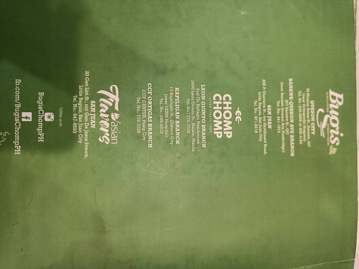 Menu at Bugis Singapore Street Food restaurant, Quezon City, 78 Nicanor ...