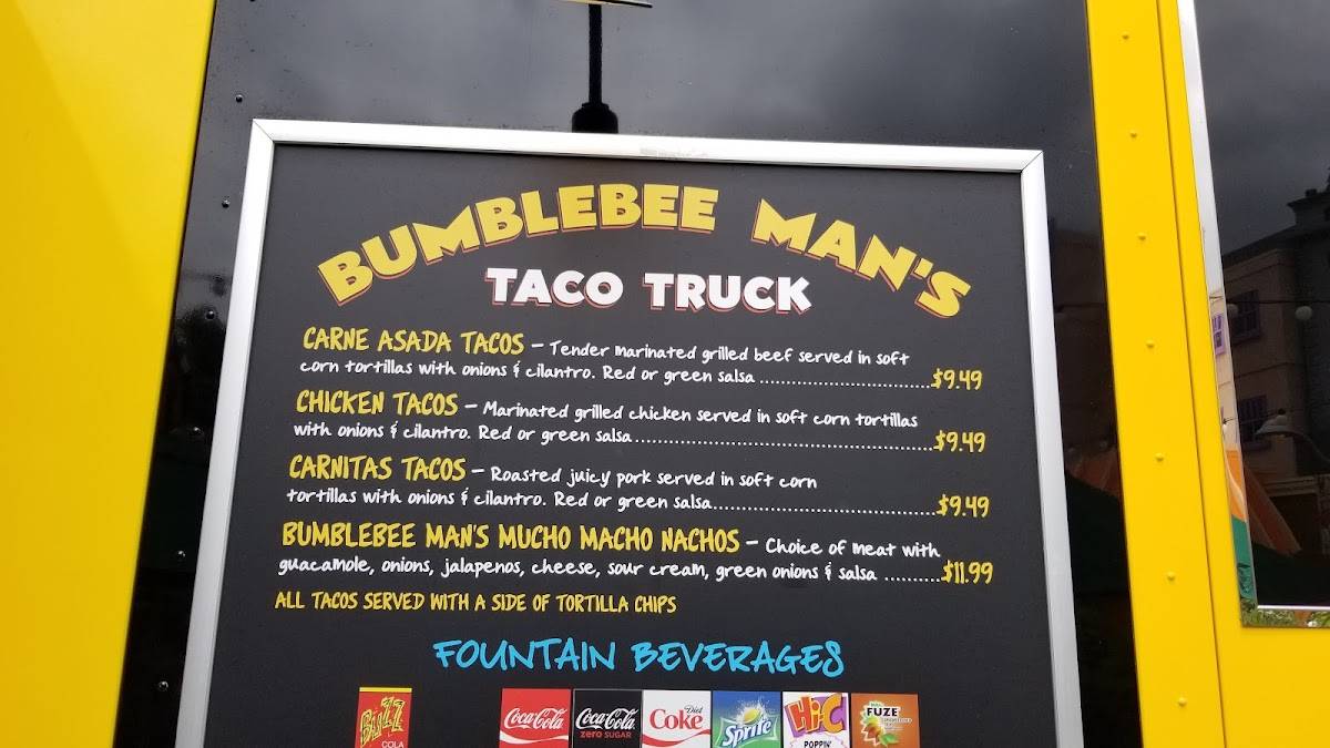 Menu at Bumblebee Man's Taco Truck restaurant, Universal City