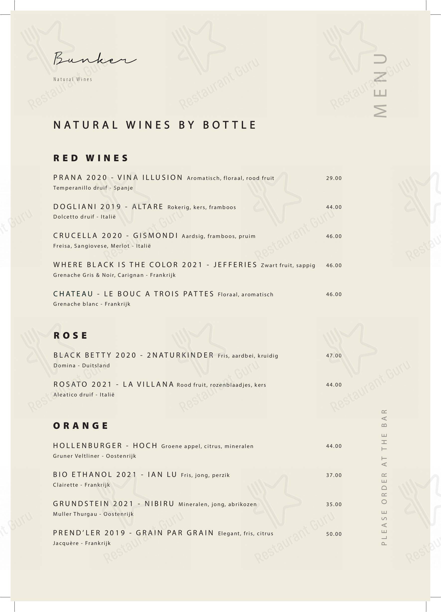 Speisekarte von Bunker specialty koffiebar -natuurwijnen & geuze, Genk