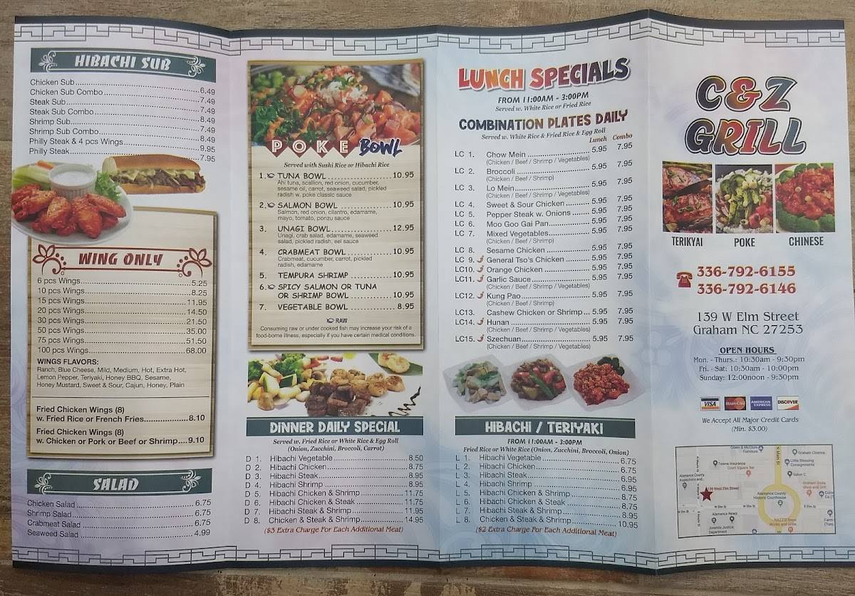 Menu at C & Z Grill restaurant, Graham