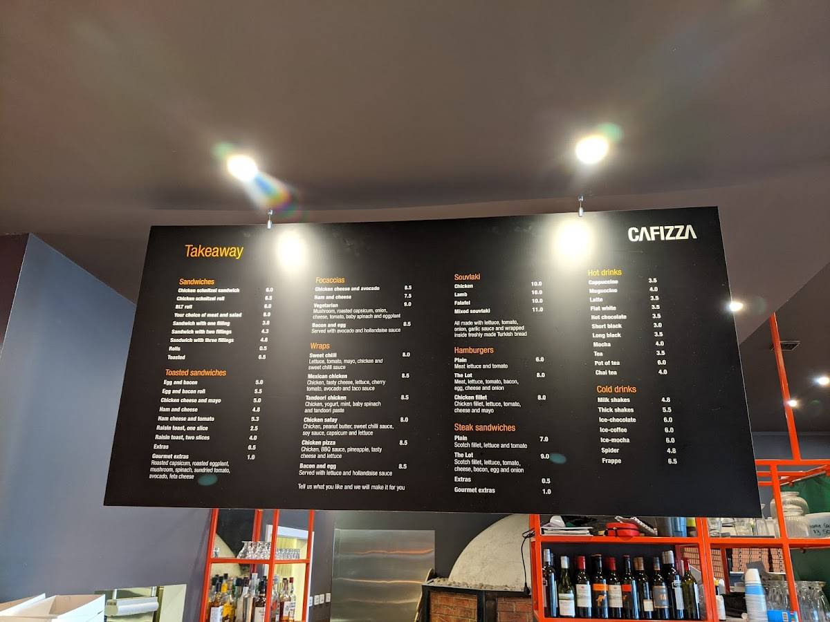 Menu at Cafizza restaurant, Geelong