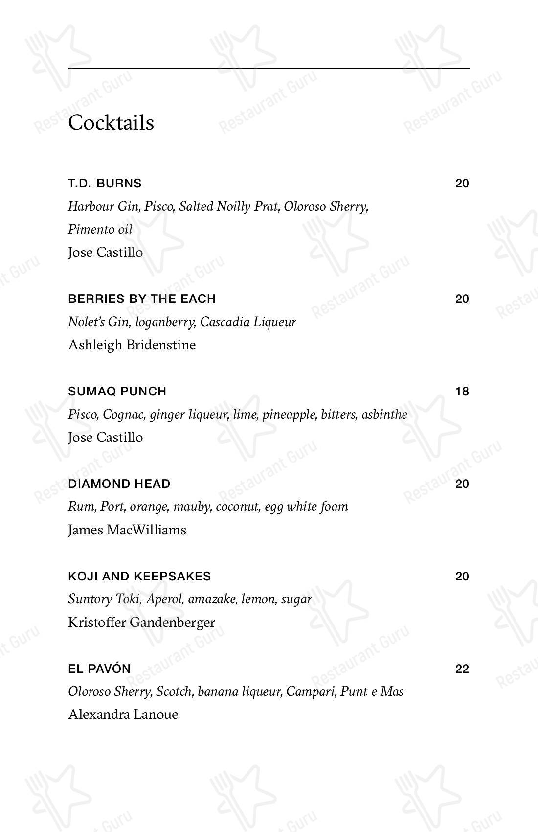 Menu at Canlis restaurant, Seattle