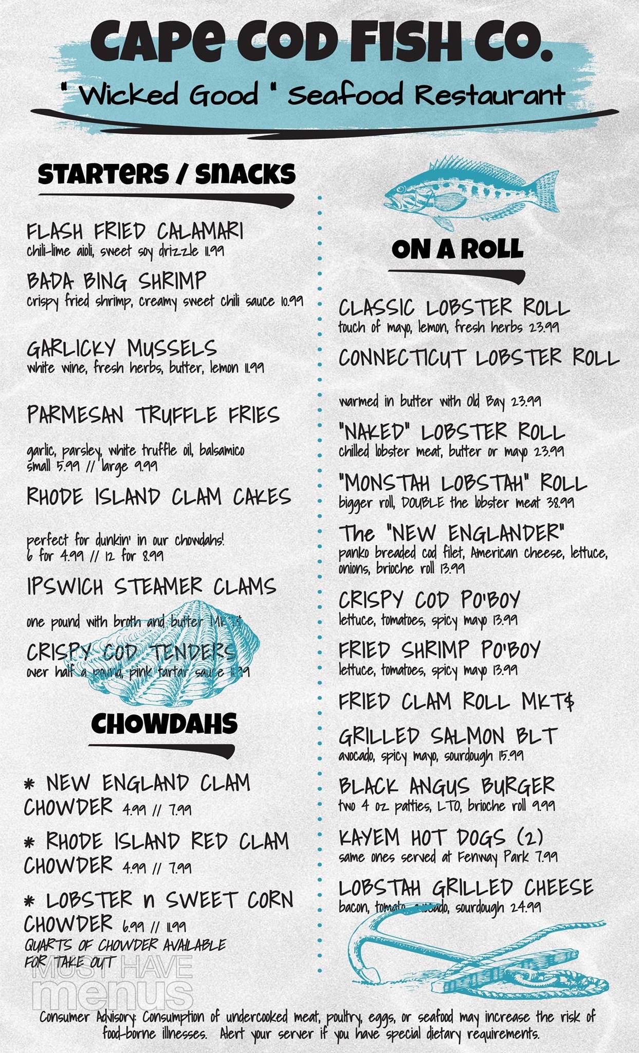 Menu at Cape Cod Fish Co restaurant, Fort Myers
