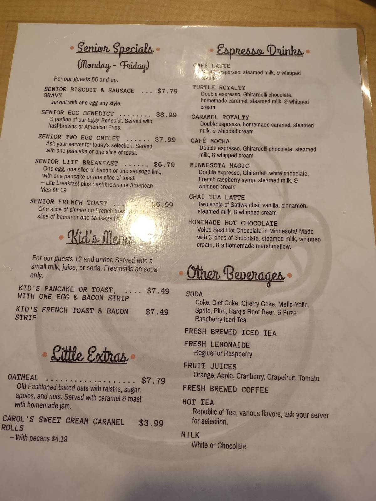 Menu at Carol's restaurant, Blaine, Aberdeen St NE