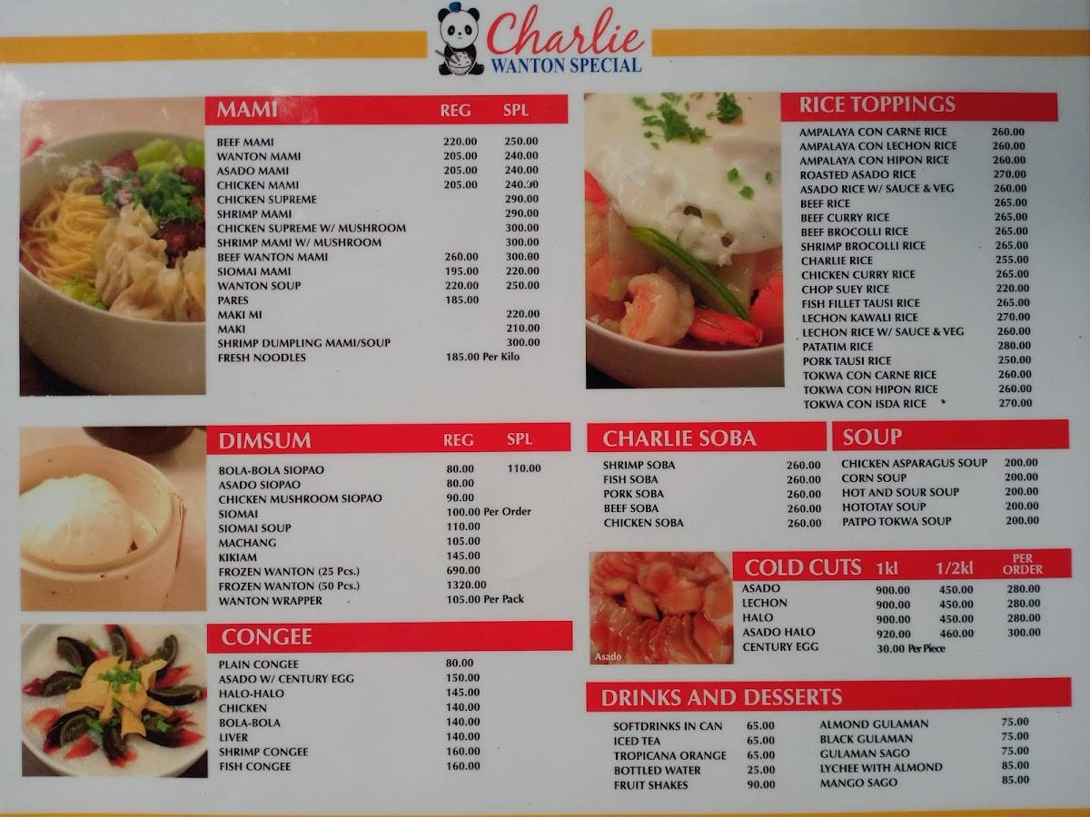 Menu at Charlie Wanton Special restaurant, Mandaluyong