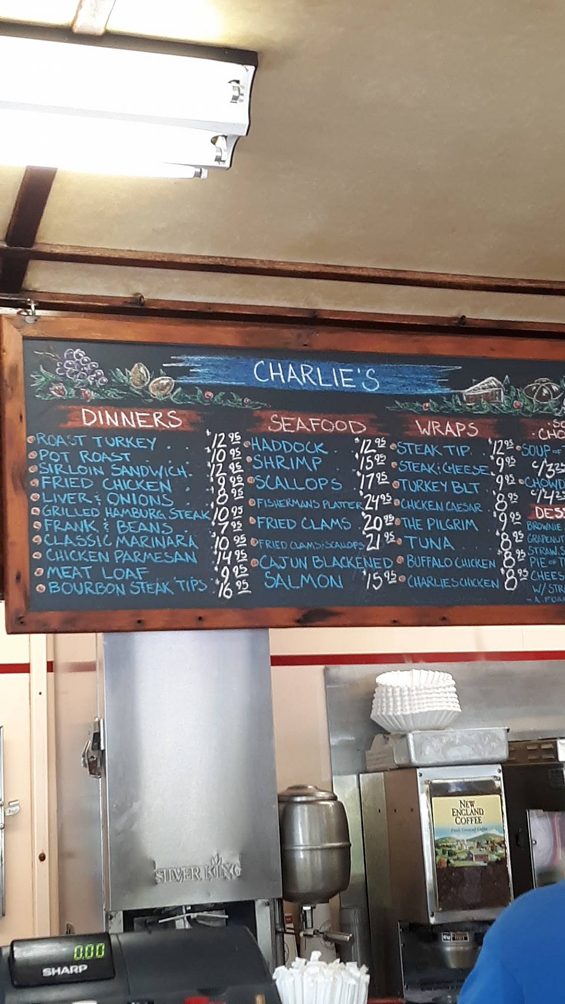 Menu at Charlie's Diner restaurant, Spencer