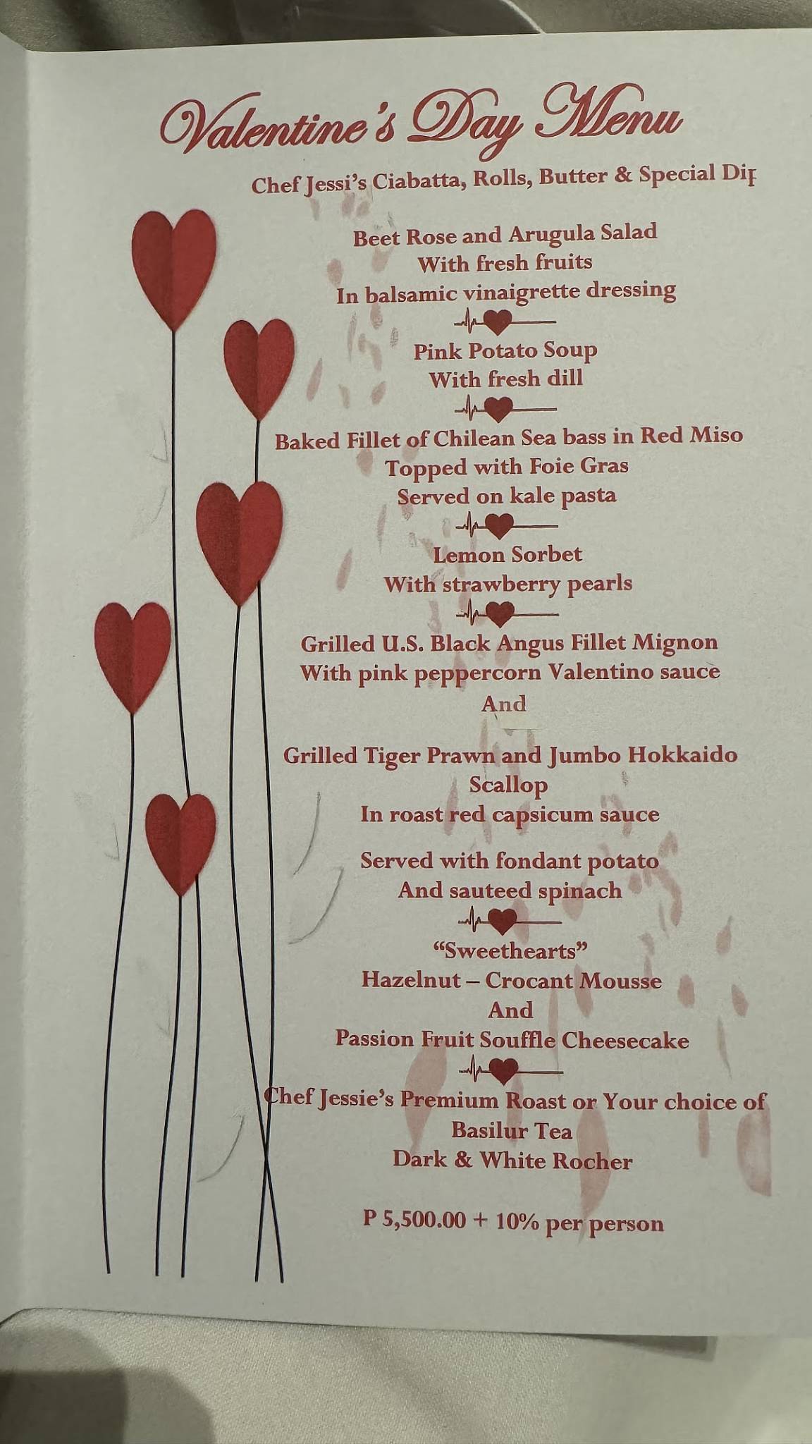 Menu at Chef Jessie Rockwell Club, Makati