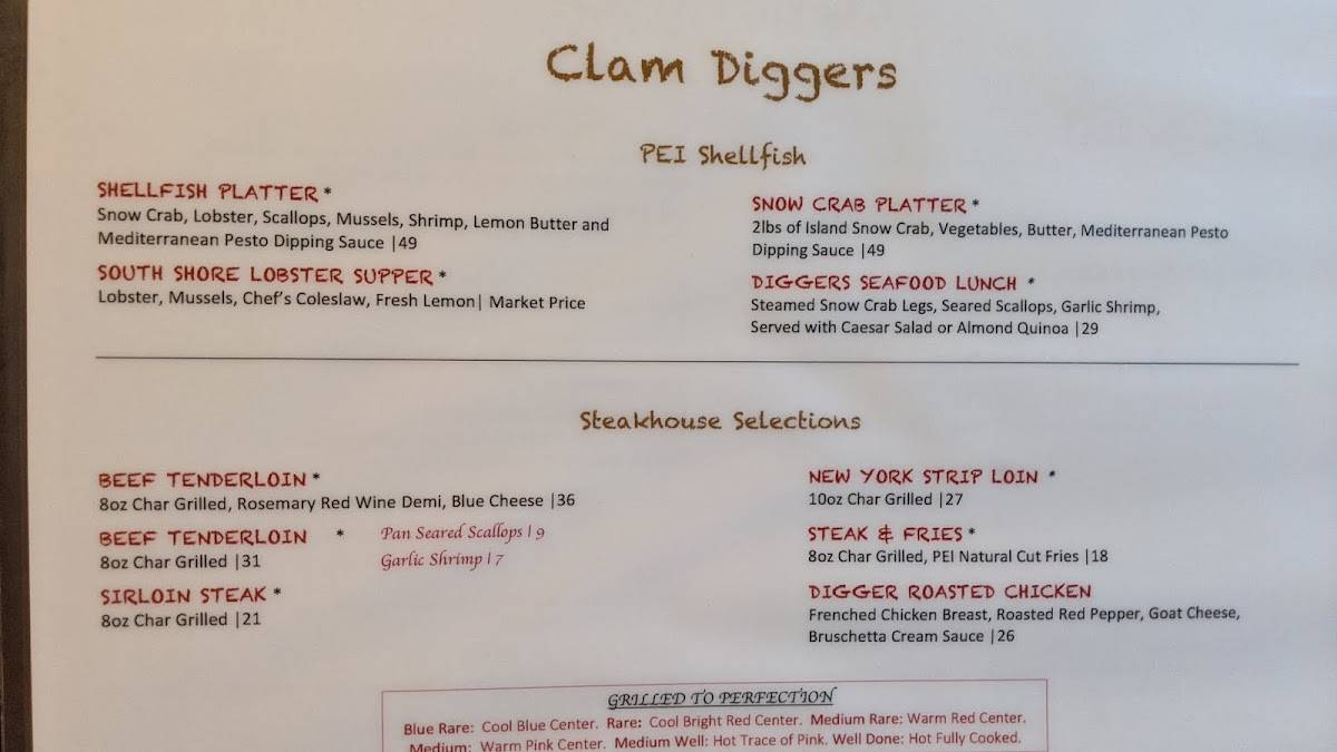 Menu at Clam Diggers Beach House & Restaurant, Cardigan