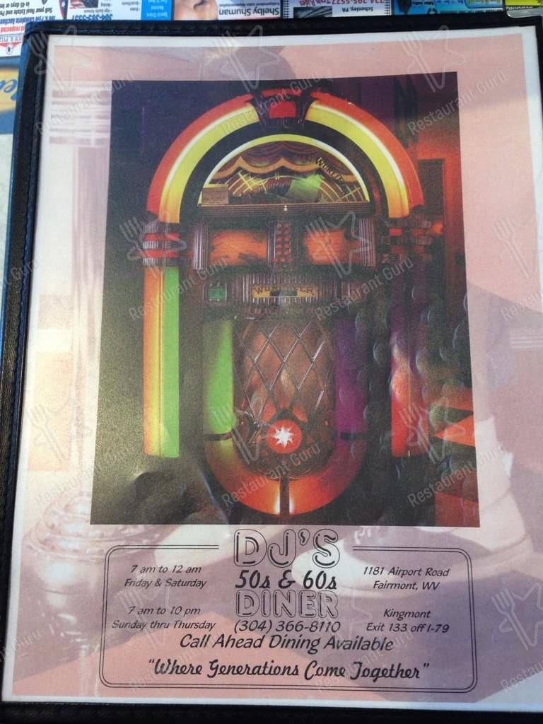 Menu at DJ's 50'S & 60'S Diner restaurant, Fairmont