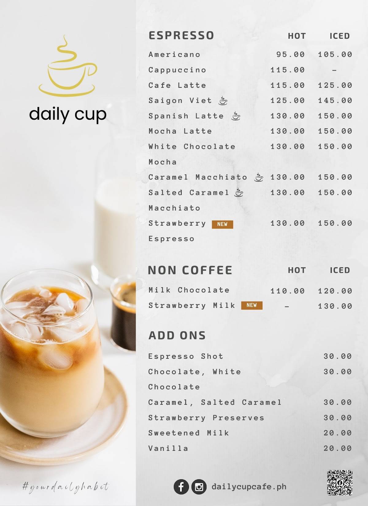 Menu at Daily Cup Cafe, Valenzuela