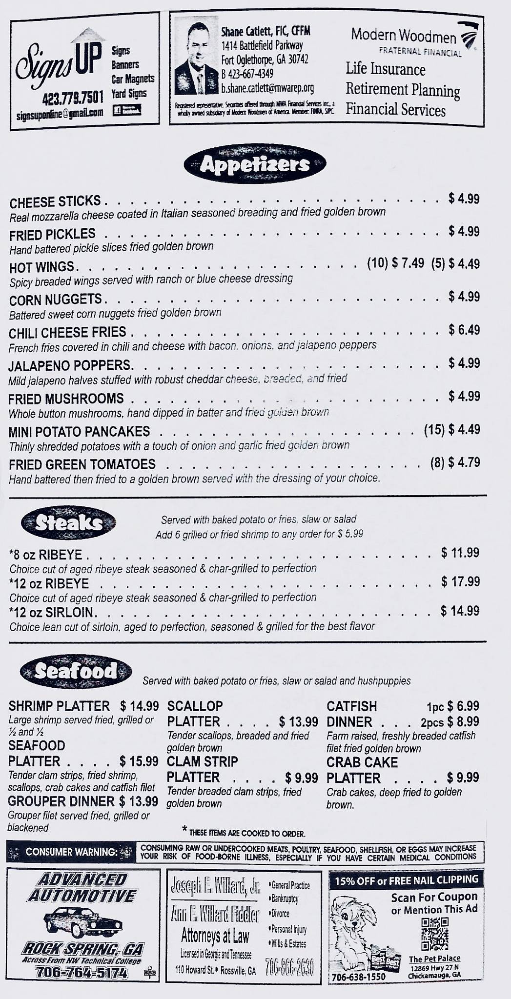 Menu at Dari-Dip restaurant, LaFayette