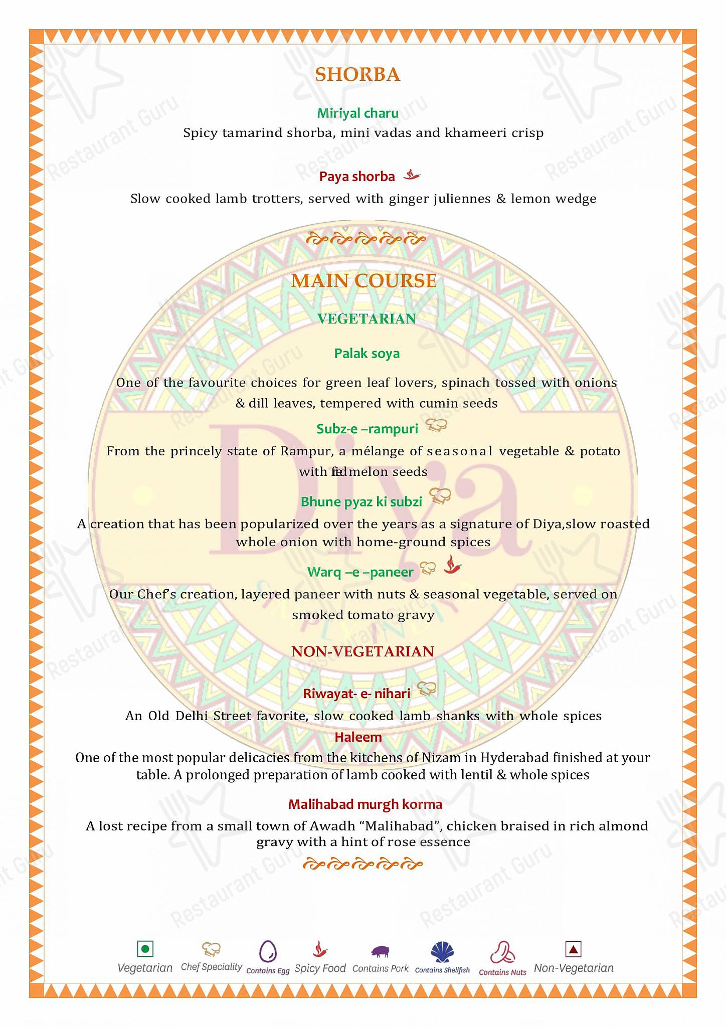 Menu at Diya - The Leela Gurugram, Gurugram, The Leela Ambience ...
