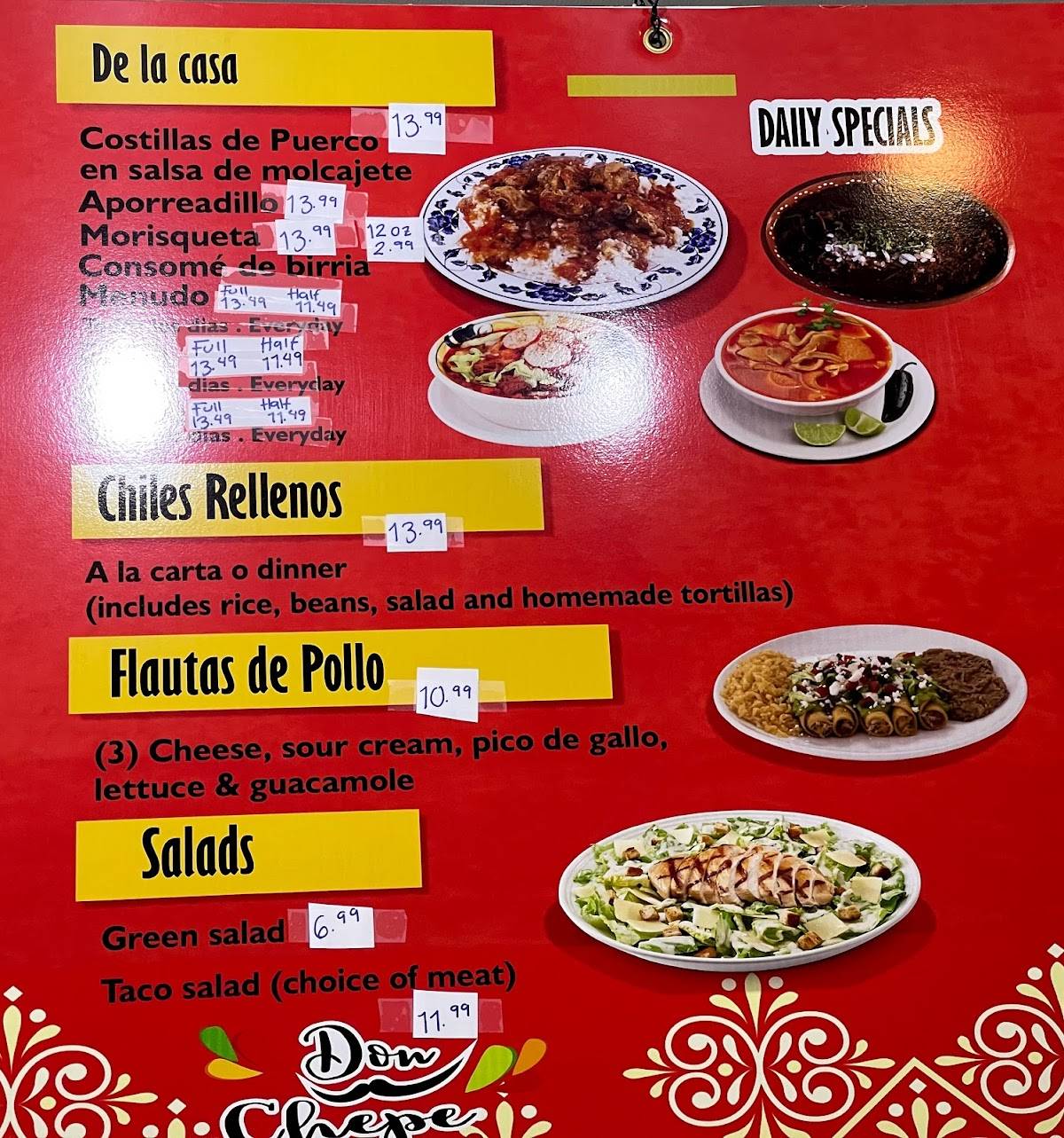 Menu at Don Chepe Restaurant, Tulare