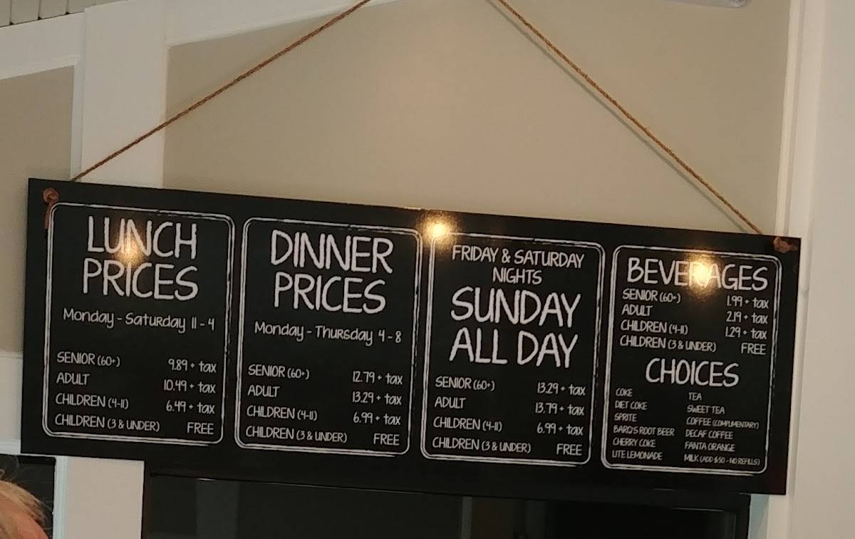 Menu at Duff's Buffet restaurant, Clearwater