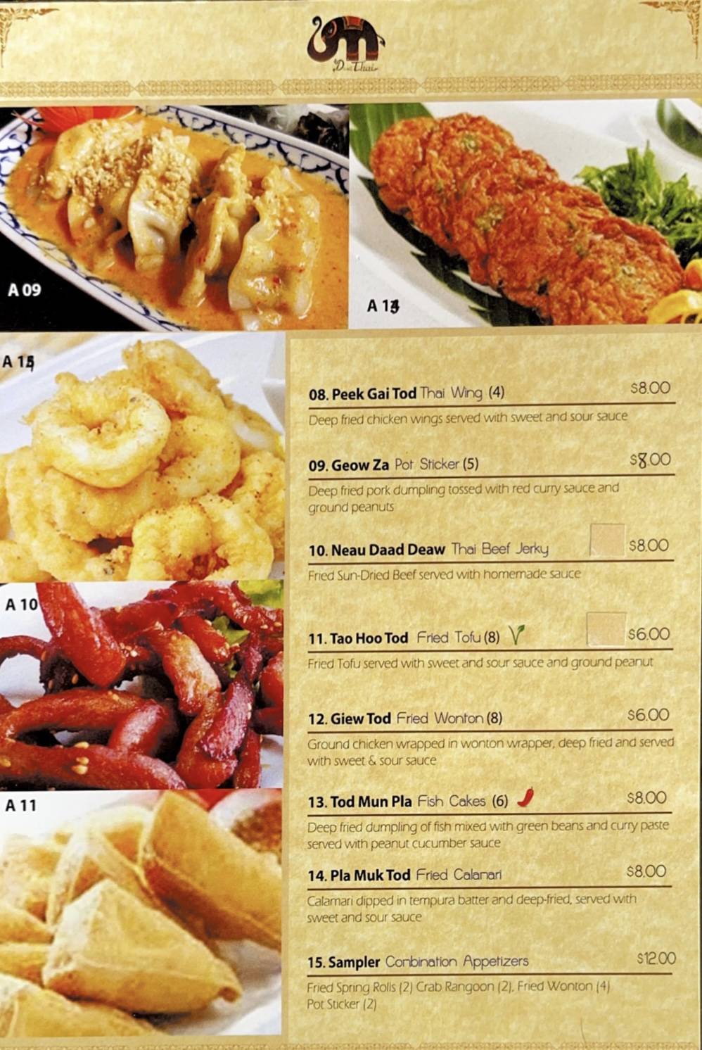 Menu at Dusit Thai Cuisine restaurant, Newport