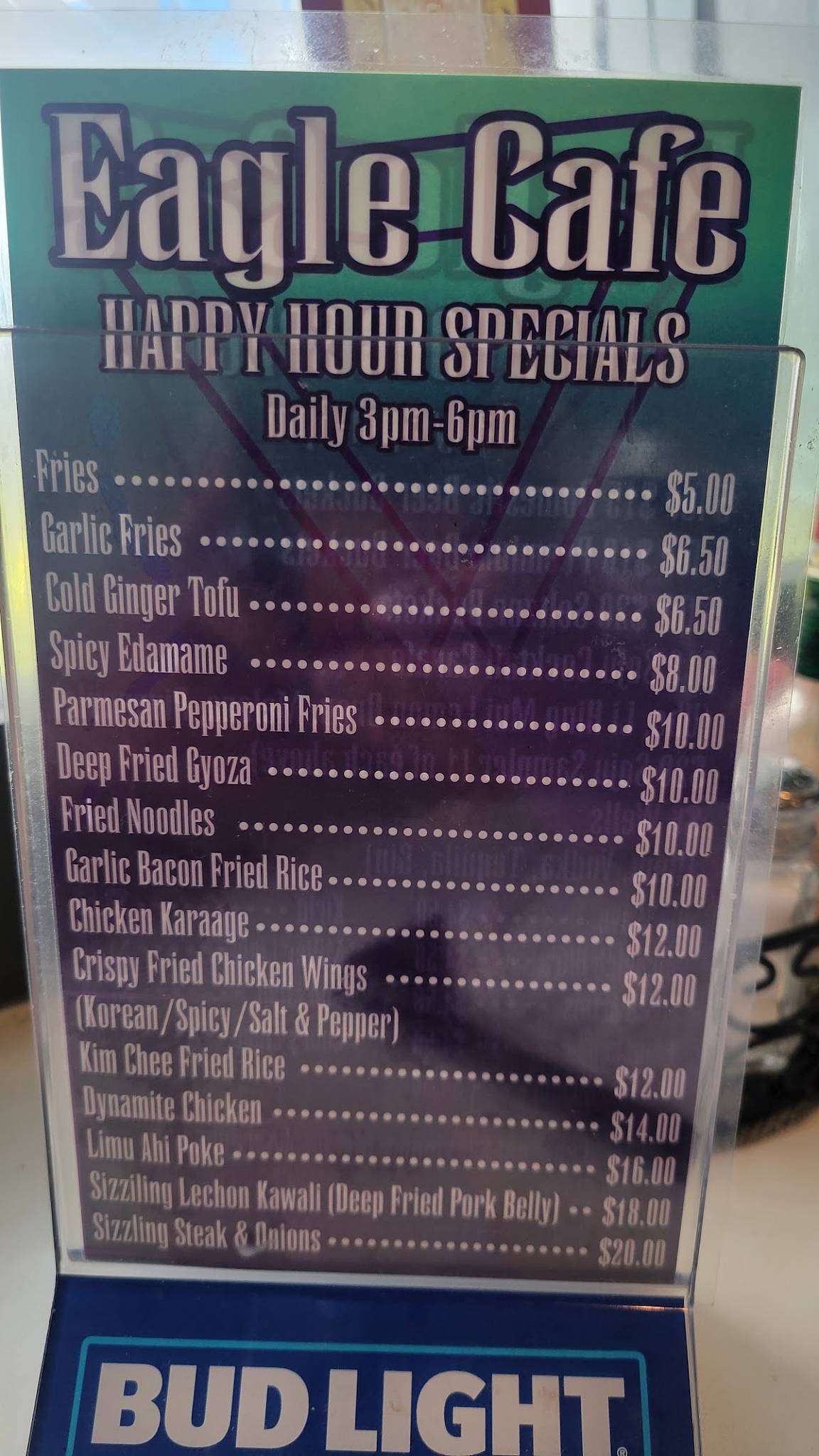 Menu at Eagle Cafe, Honolulu, N Nimitz Hwy # A100