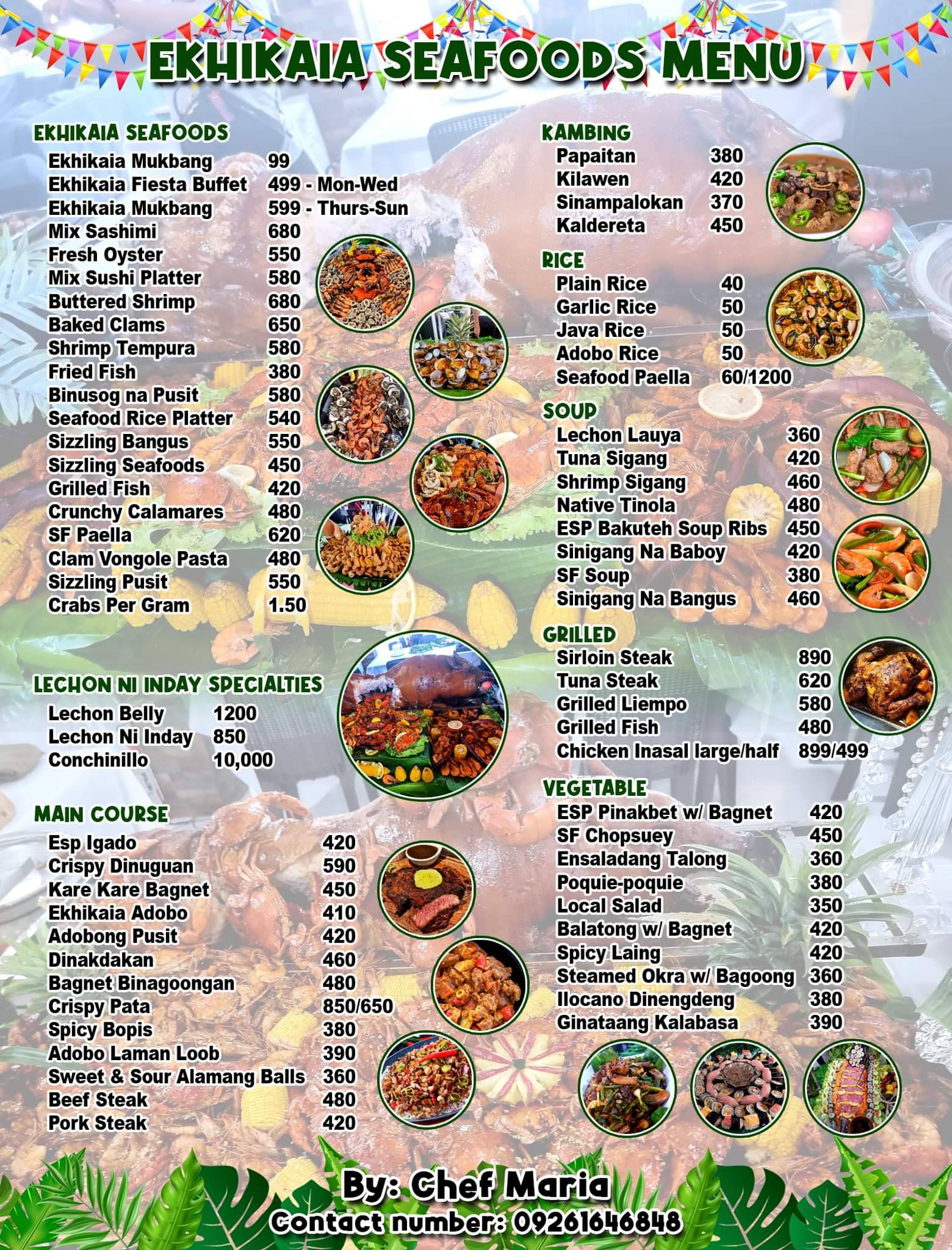 Menu at Ekhikaia Seafood Restaurant, Laoag City, In front of wilcon