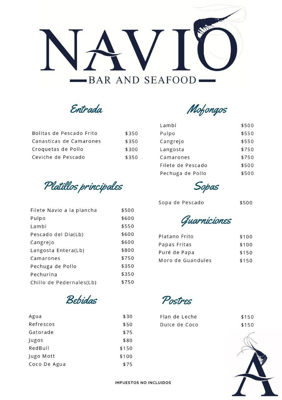 Carta de El Navio Bar And Seafood, Pedernales
