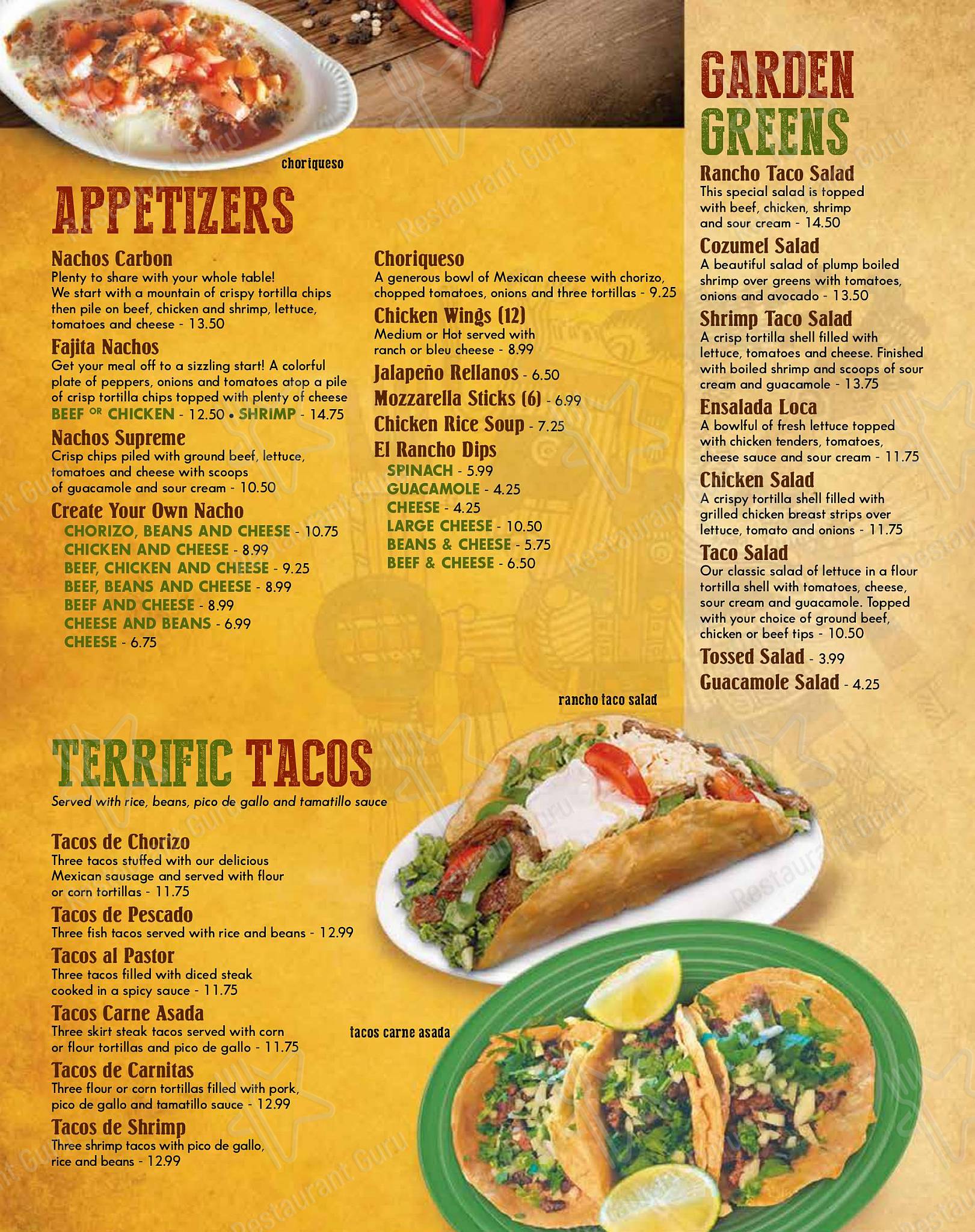 Menu at El Rancho restaurant, Ludington, US-10