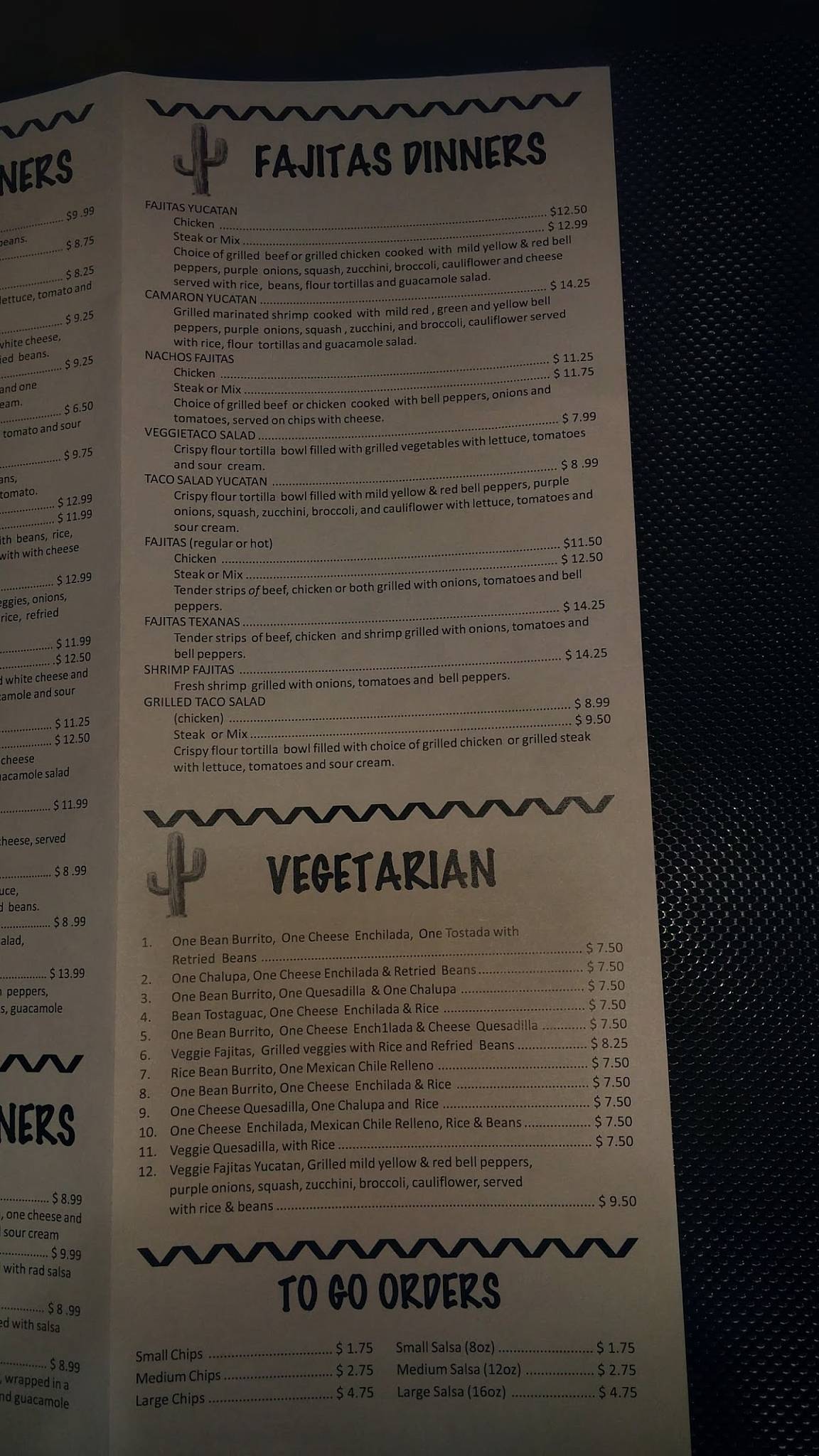 Menu at El Rincon restaurant, Akron