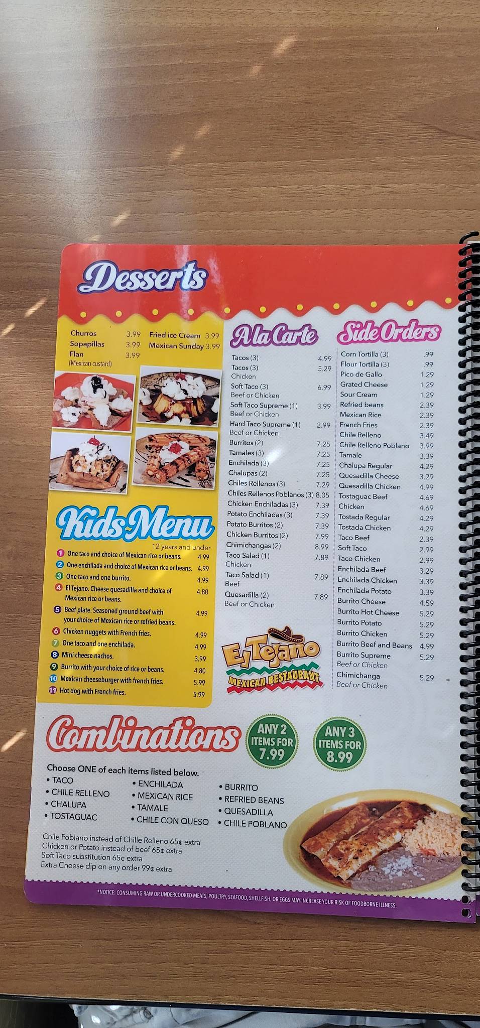 Menu at El Tejano Mexican Restaurant, Simpsonville