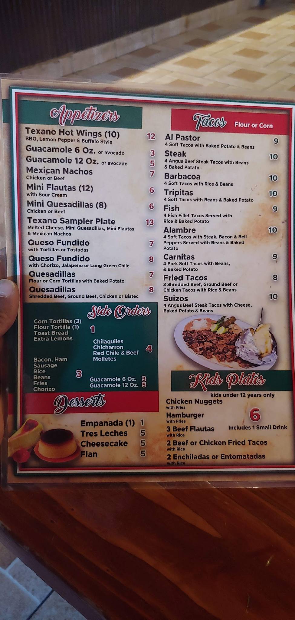 Menu at El Texano Mexican Restaurant, El Paso, Pendale Rd