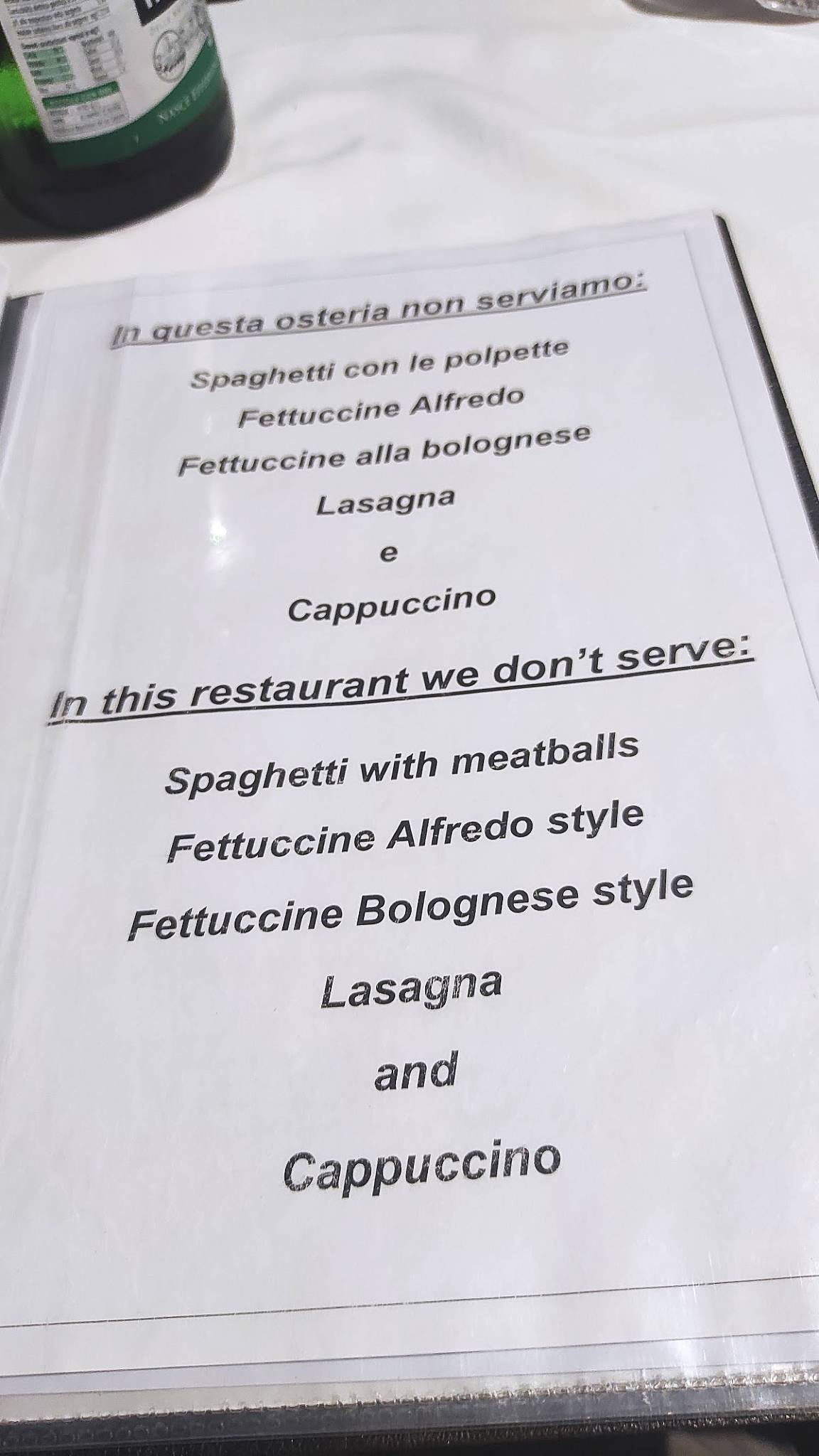 Menu at Flavio al Velavevodetto restaurant, Rome