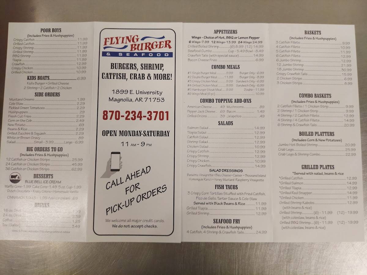 Menu at Flying Burger restaurant, Magnolia