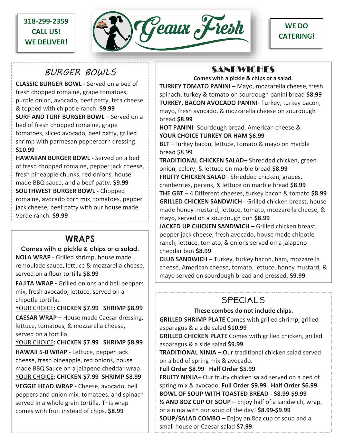 Menu at Geaux Fresh Minden restaurants, Minden