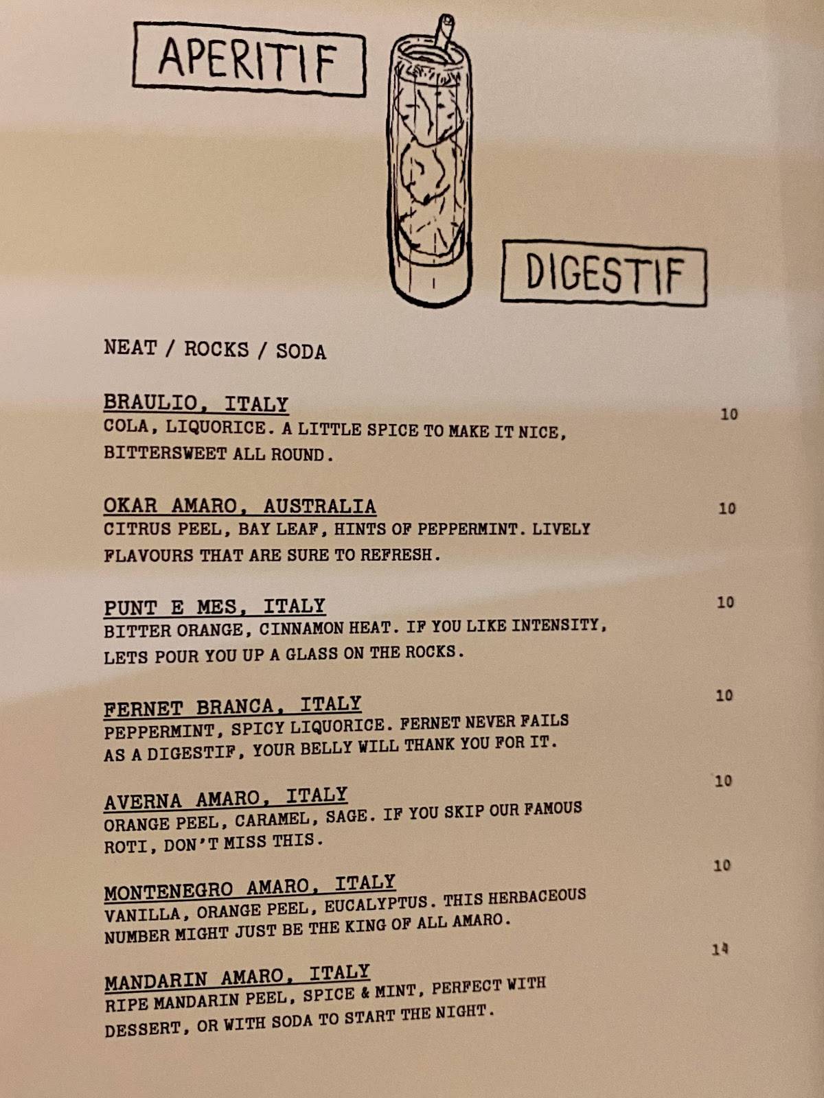 Menu at Golden Boy restaurant, Adelaide
