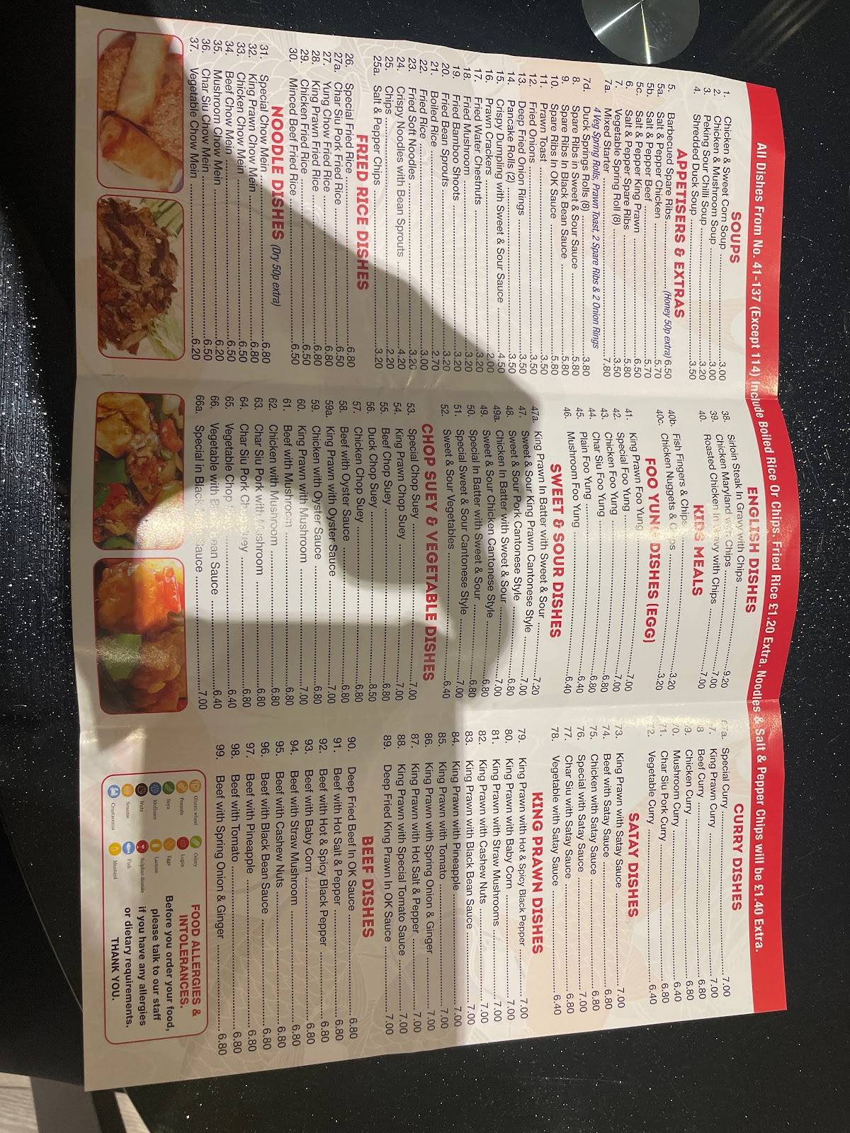 Menu at Golden Gates restaurant, Bradford