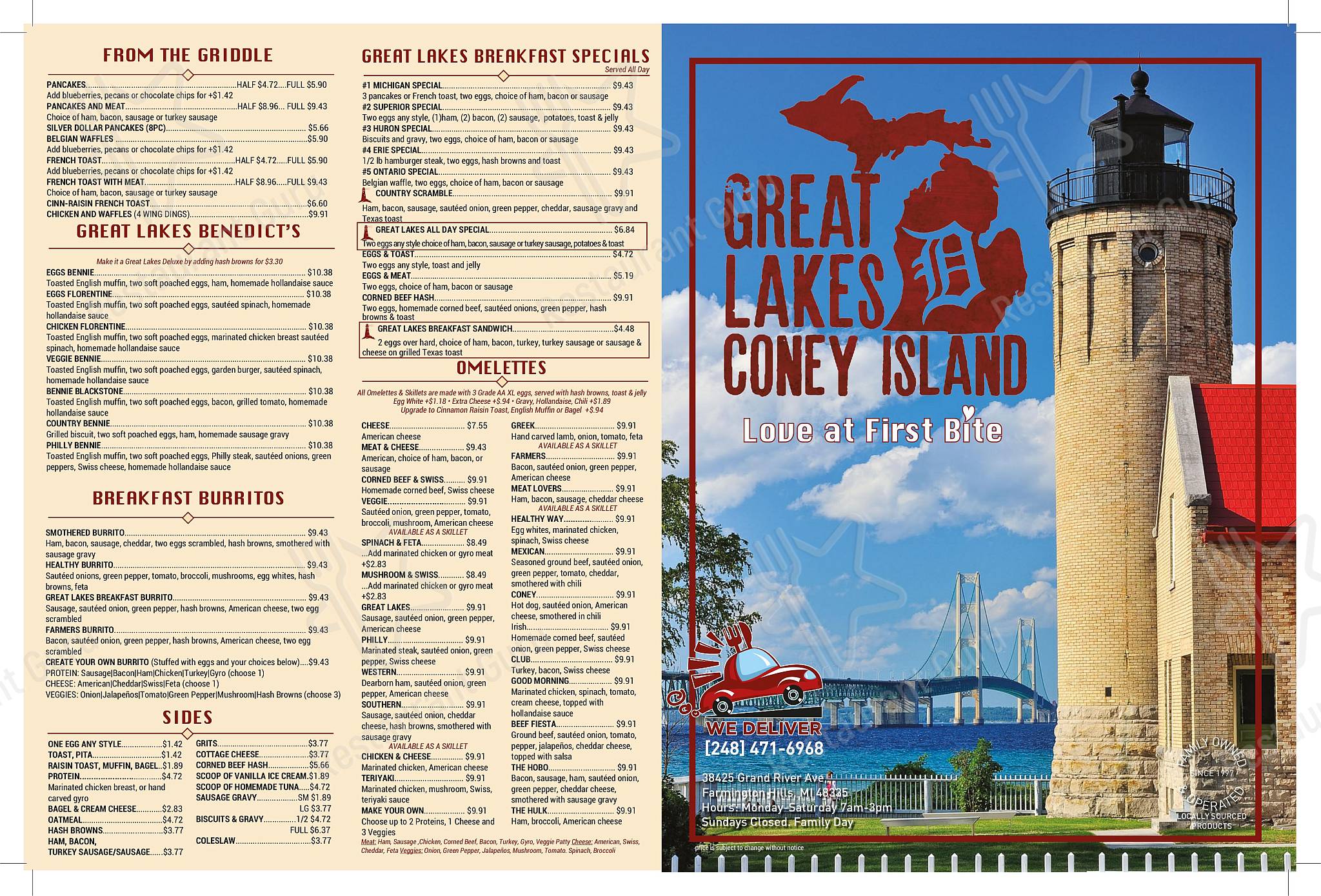 Menu at Great Lakes Coney Island restaurant, Farmington Hills