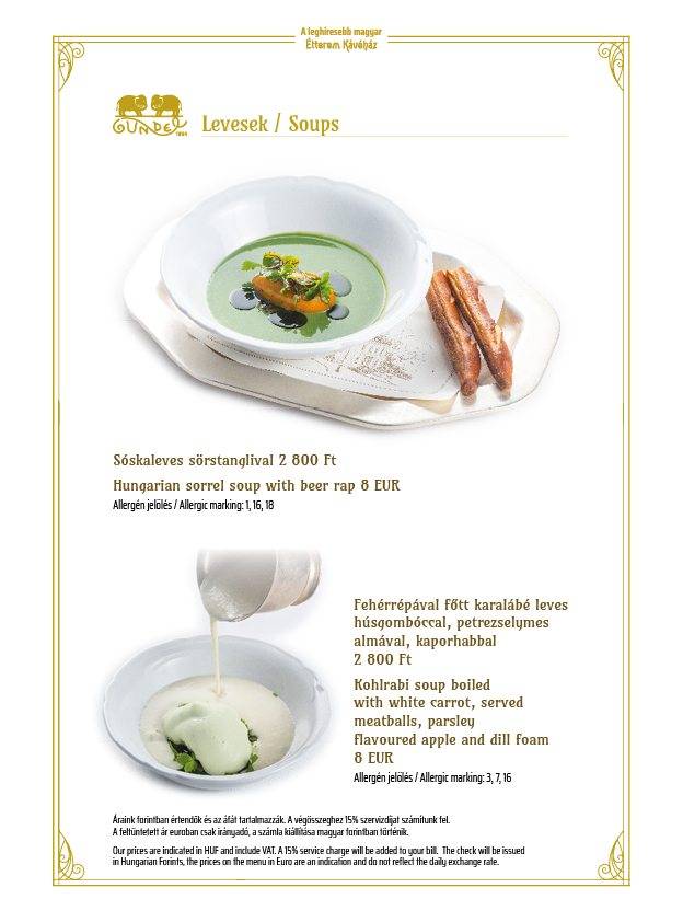 Menu at Gundel Cafe Patisserie Restaurant, Budapest