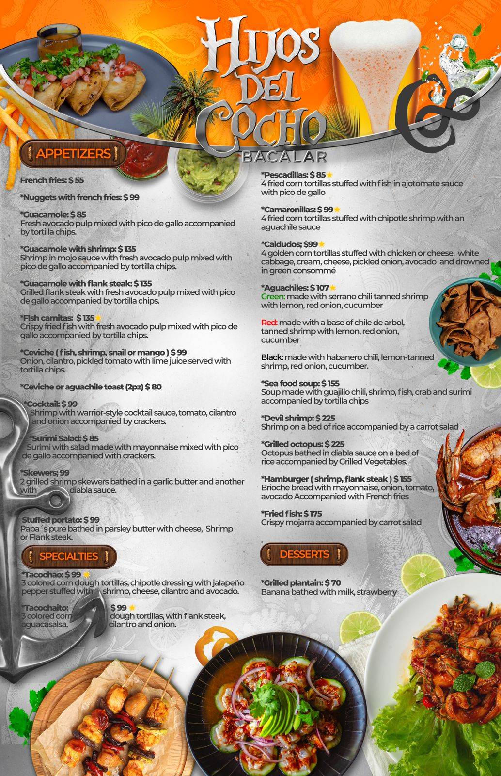 Menu at HIJOS DEL COCHO restaurant, Bacalar, Avenida 1