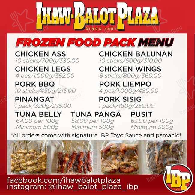 Menu at Ihaw Balot Plaza restaurant, Quezon City