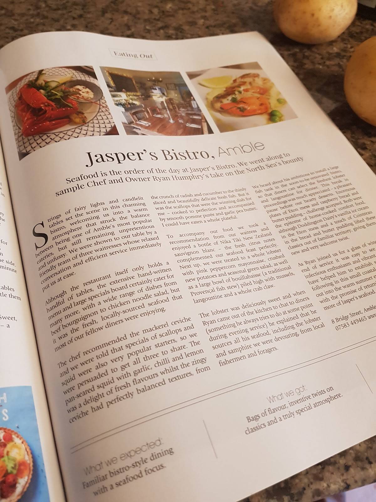Menu at JASPERS BISTRO restaurant, Amble